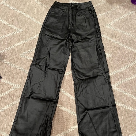 SHEIN | Pants & Jumpsuits | Flarewide Leg Pleather Pants | Poshmark